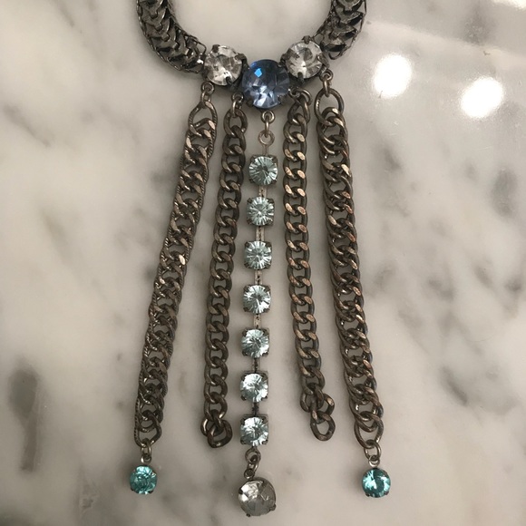 Jewelry | Vintage Metal And Blue Crystal Necklace | Poshmark